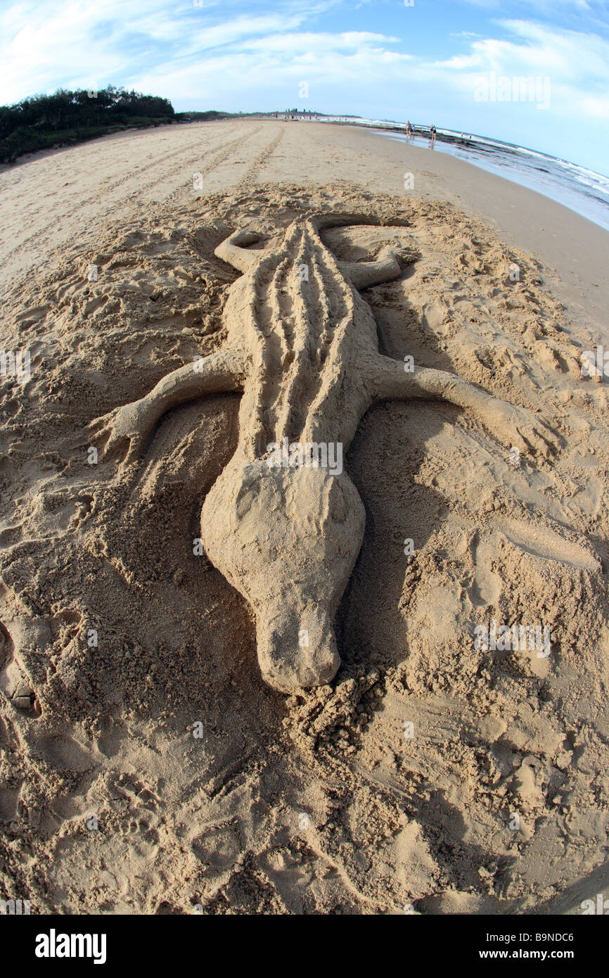 FISHEYE FRONT VIEW OF A SAND SCULPTURE CROCODILE VERTICLE BDB11149 ...