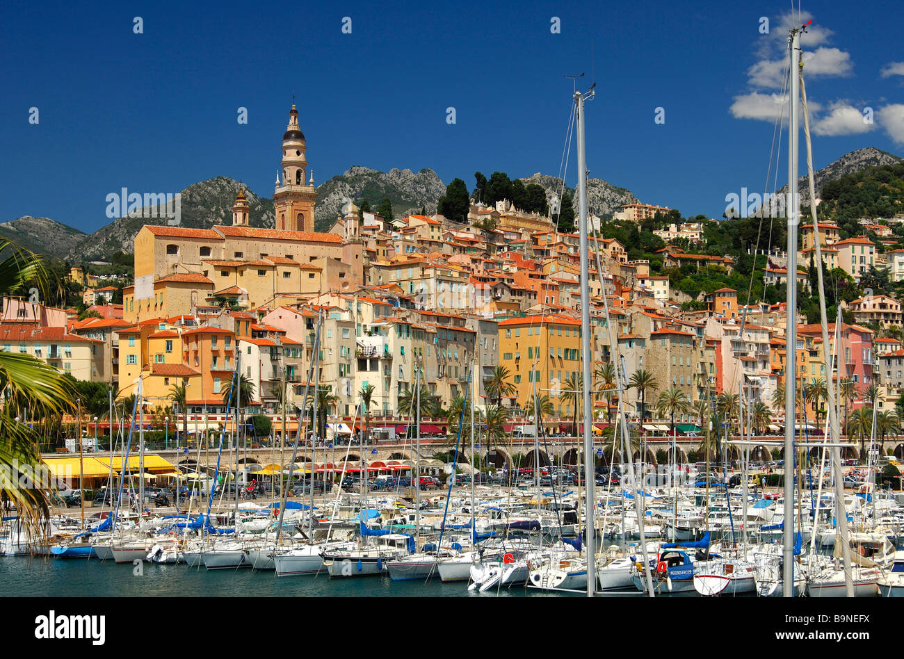 The Old Port against the impressive backdrop of the Old Town of Menton ...