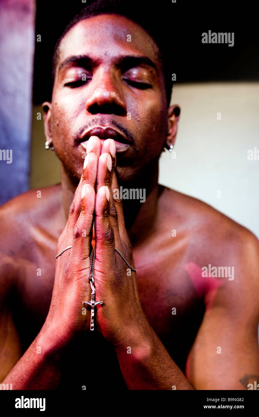 handsome black african american actor on theater stage acting preacher ...