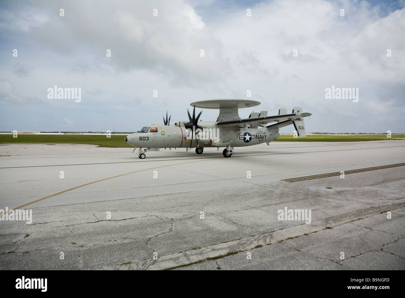 A U S Navy E 2C Hawkeye AWACS aircraft on the ground in Guam Stock ...
