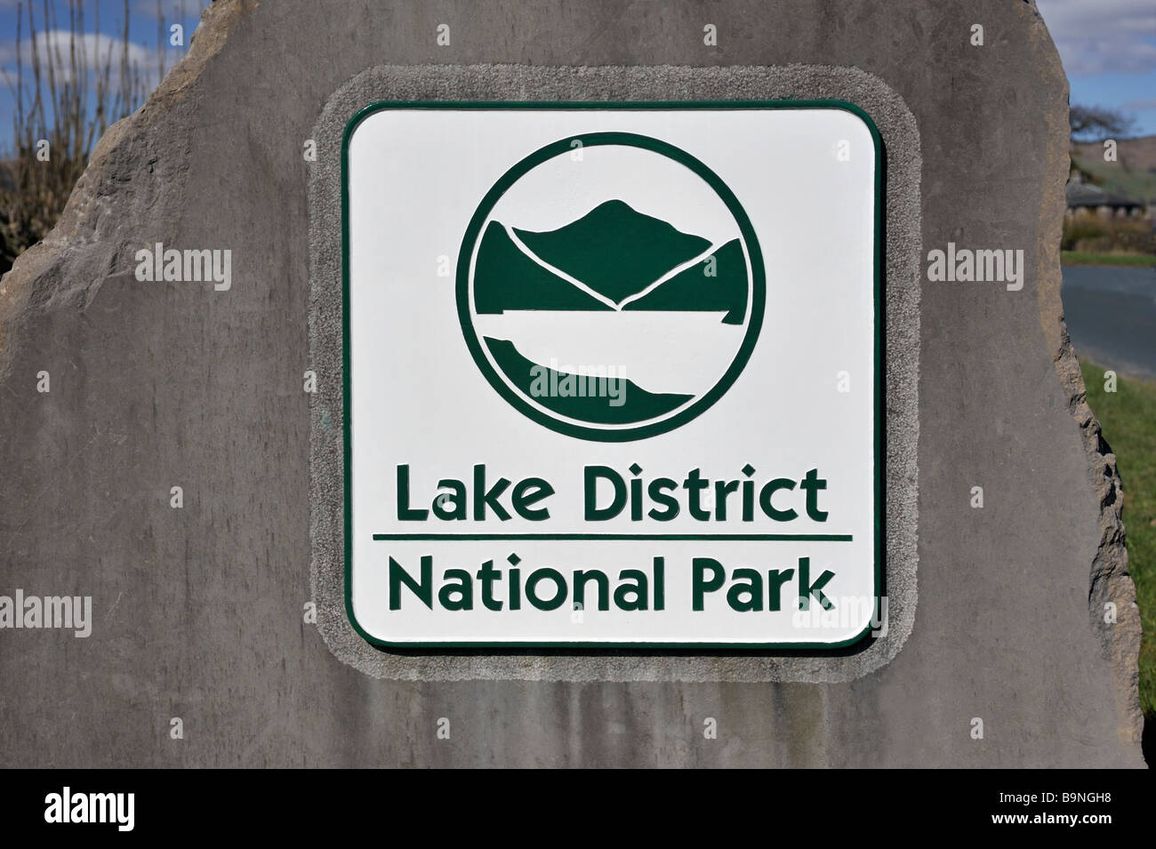 Lake District National Park sign, A591 road, Kendal, Cumbria, England ...