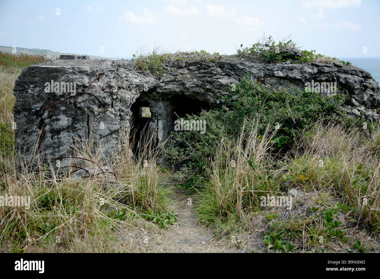 Destroyed Japanese bunker on Iwo Jima overlooking the American invasion ...