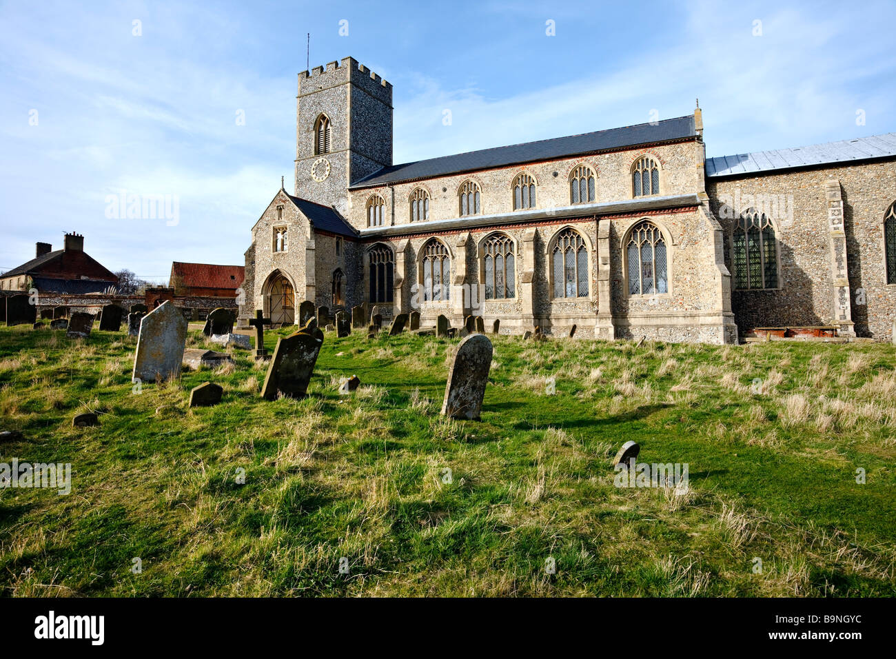 Dilham Church with Daffodils about to bloom" North Walsham" Norfolk, UK ...
