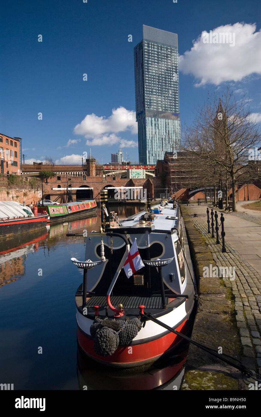 Manchester, UK: Barges on the Castlefield canals with Beetham Tower in ...
