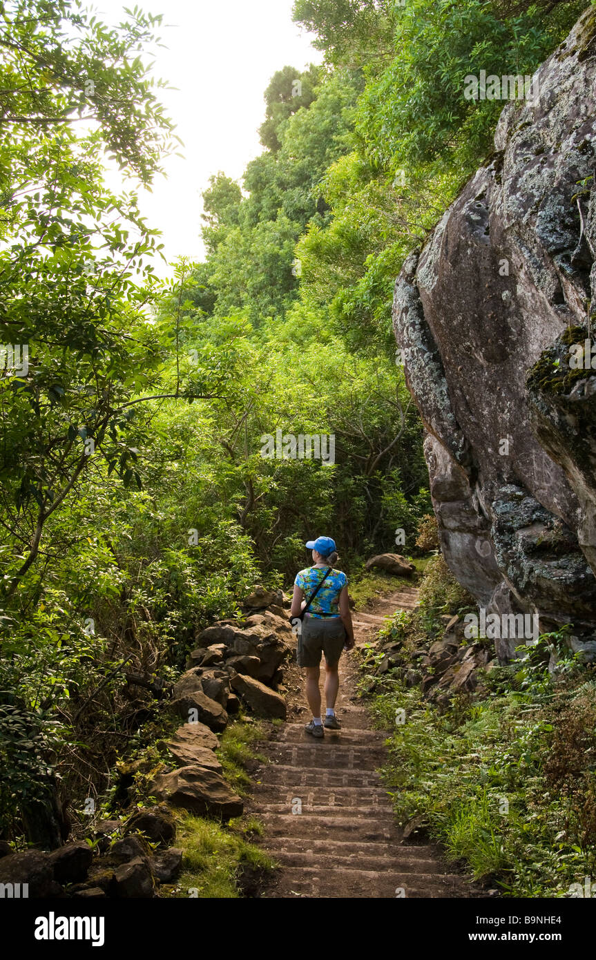 Hiker walks the Pali Trail, Kalaupapa National Historical Park ...