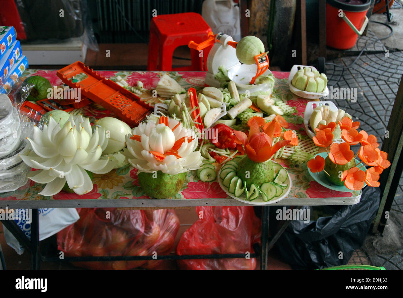 Beautifully carved vegetable dishes, Saigon resturant, Vietnam Stock ...