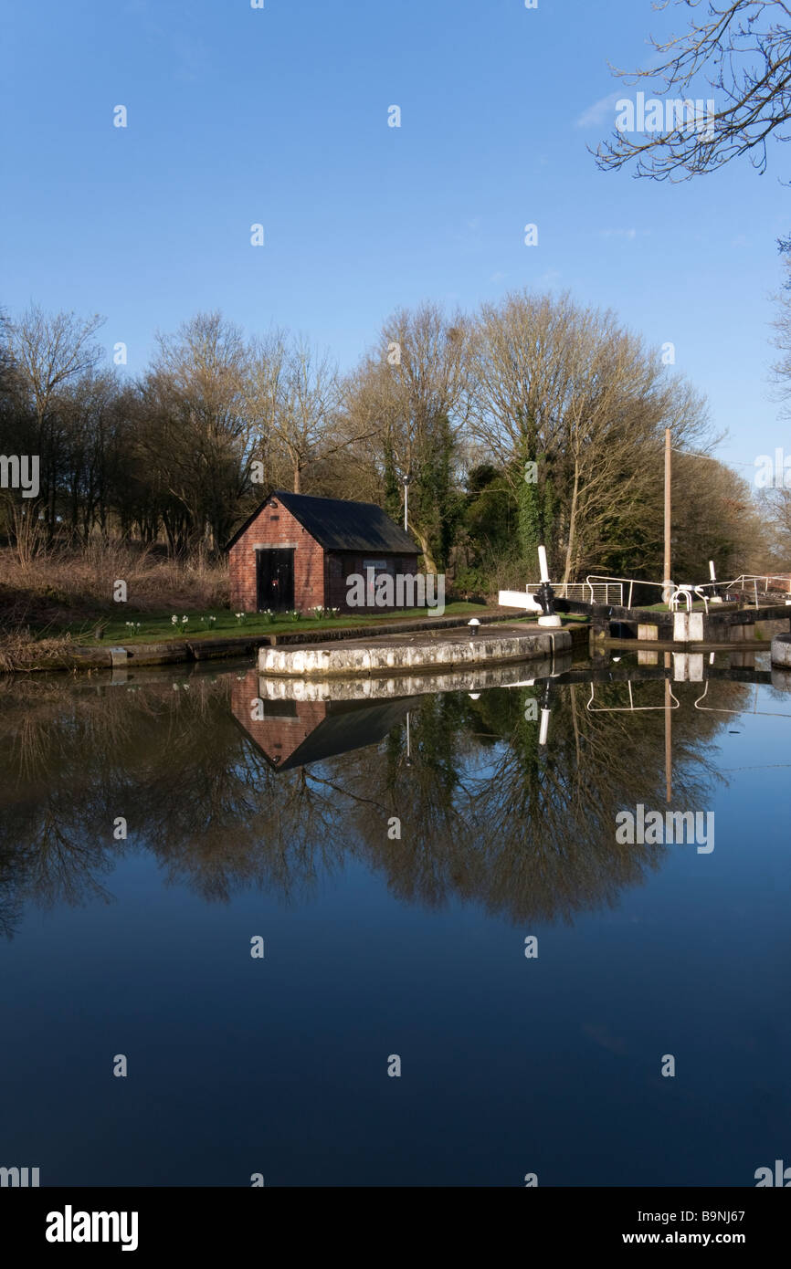 Leamington Grand Union Canal Radford Bottom Lock 23 Reflection portrate ...