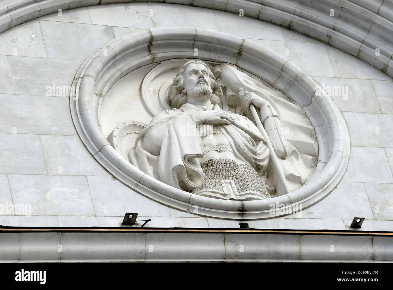 High relief of the Russian prince Alexander Nevsky on facade of the ...