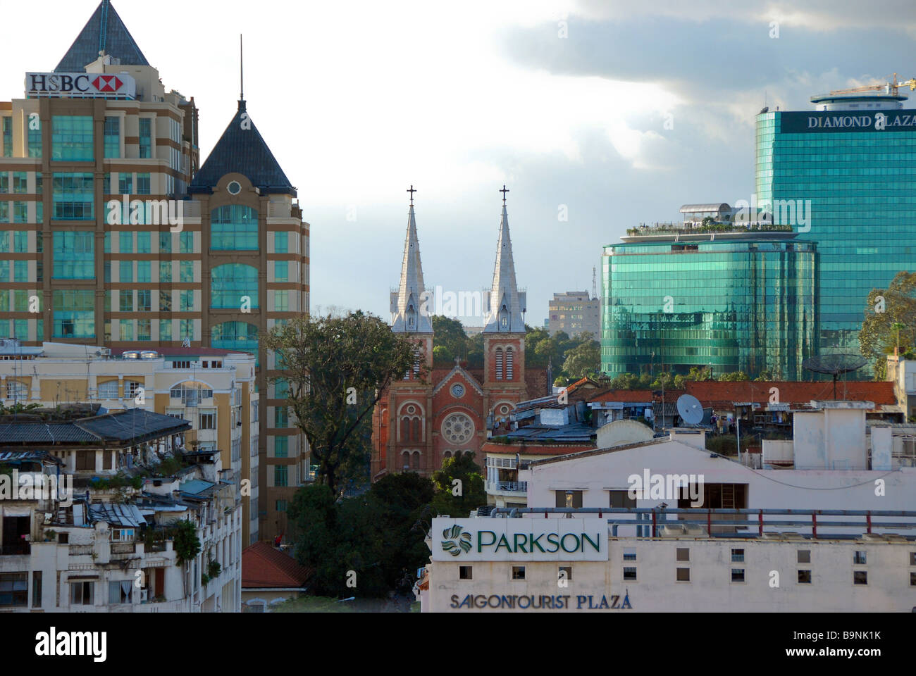 Saigon City skyline with Diamond Plaza, HSBC building and Notre Dame ...