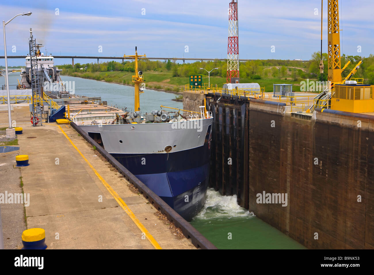 Large bulk carrier ship entering Lock 3 of the Welland Canals System at ...