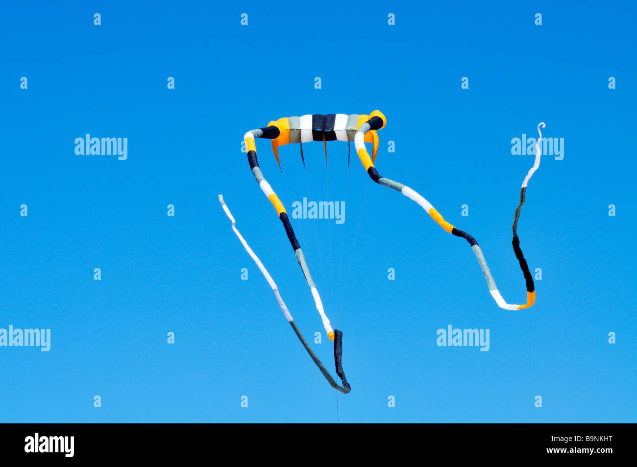 A very large kite with long streamers flying against [clear blue sky ...