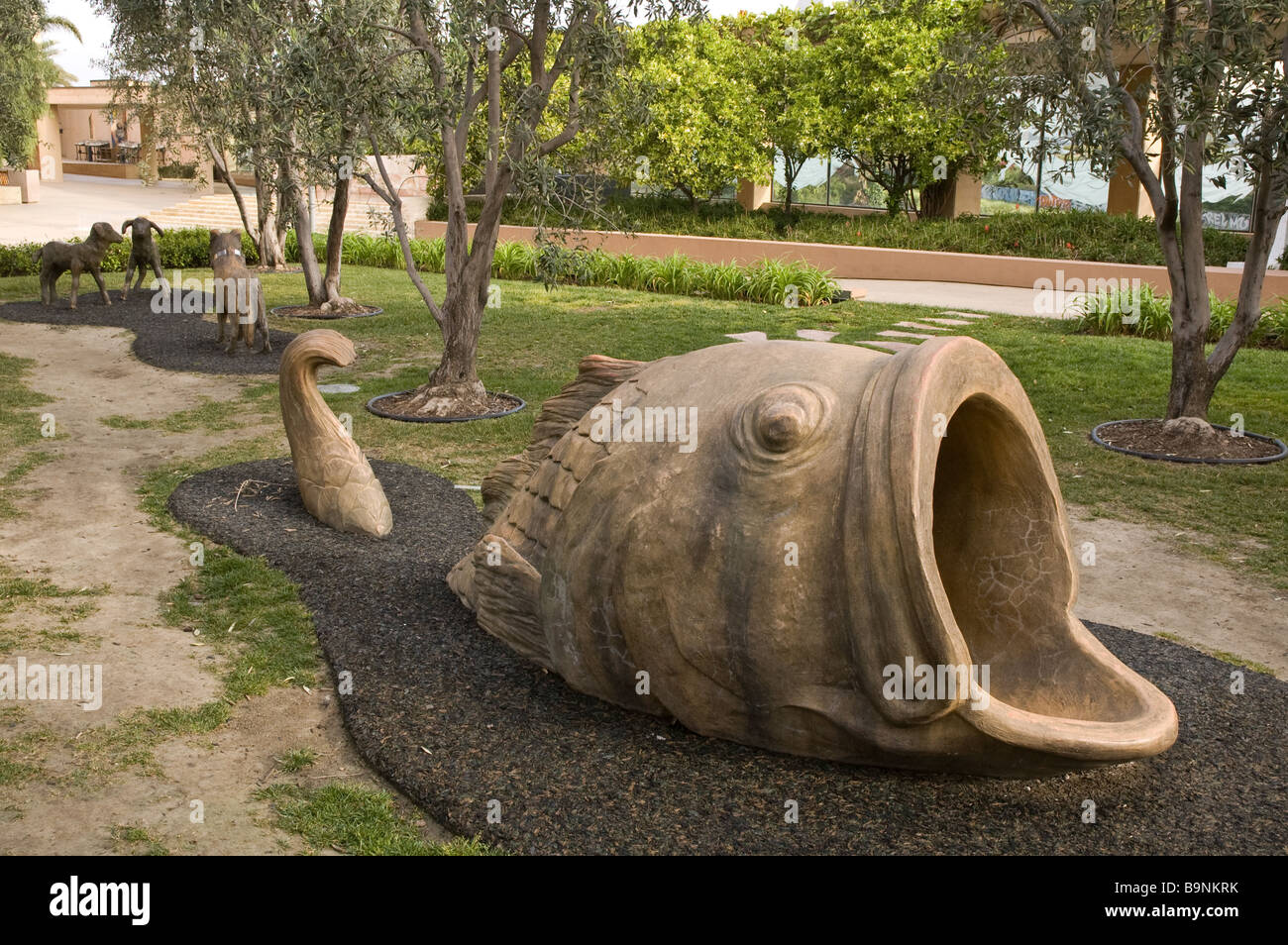 A large fish statue on the grounds of the Cathedral of Our Lady of the ...