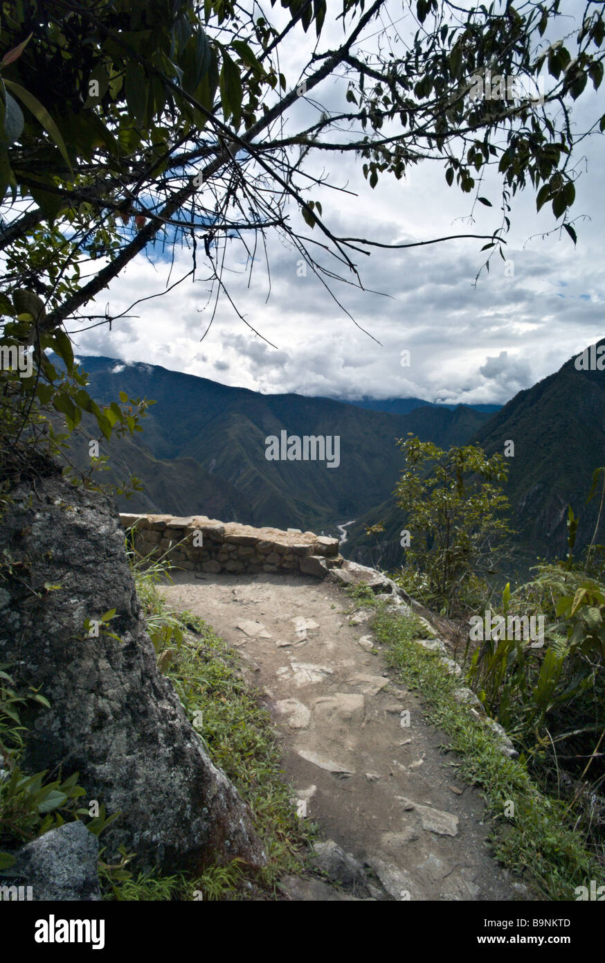 PERU MACHU PICCHU Steep and dangerous path high above the Urubamba ...