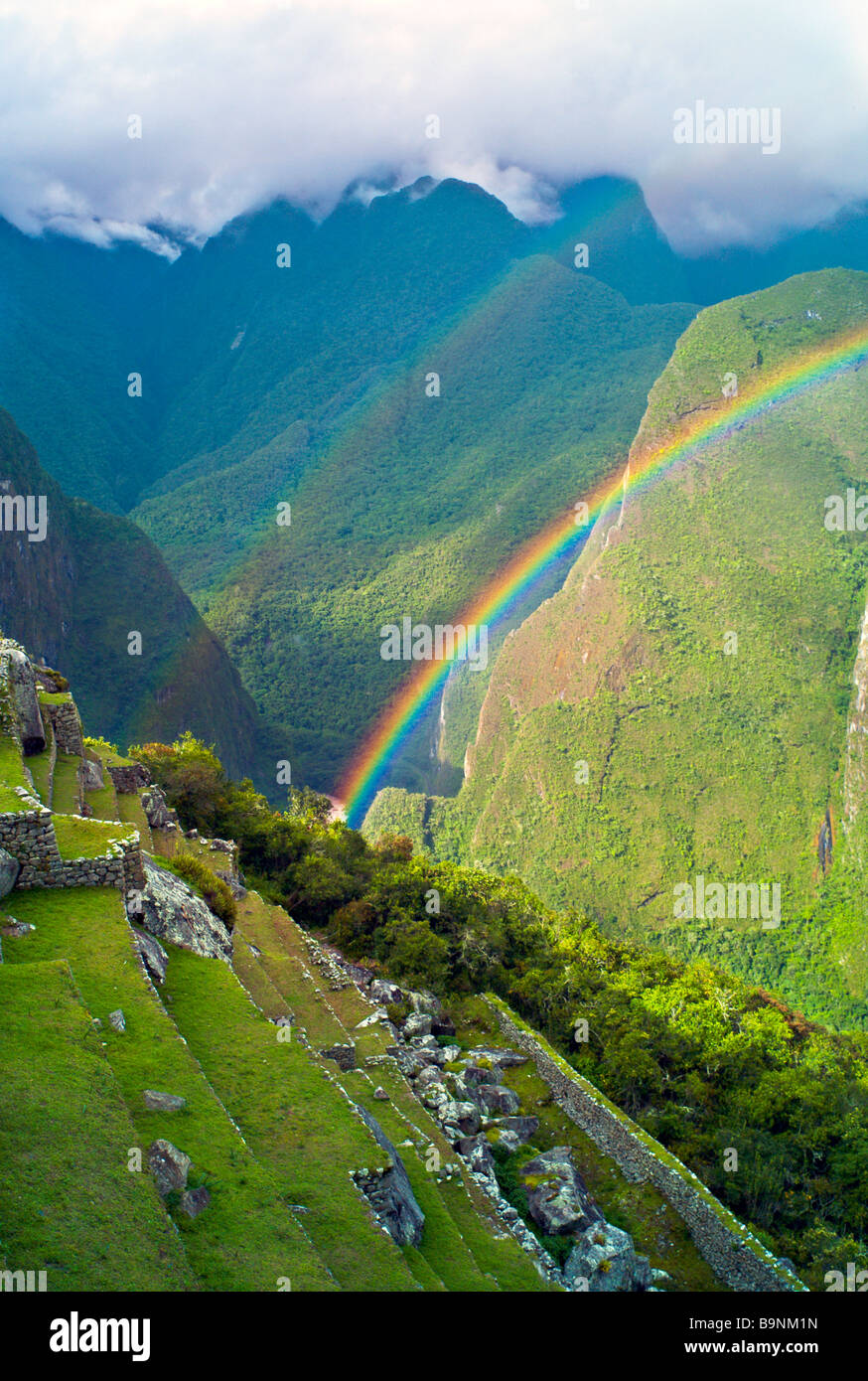 PERU MACHU PICCHU Double rainbows over the ancient Inca terraces of ...