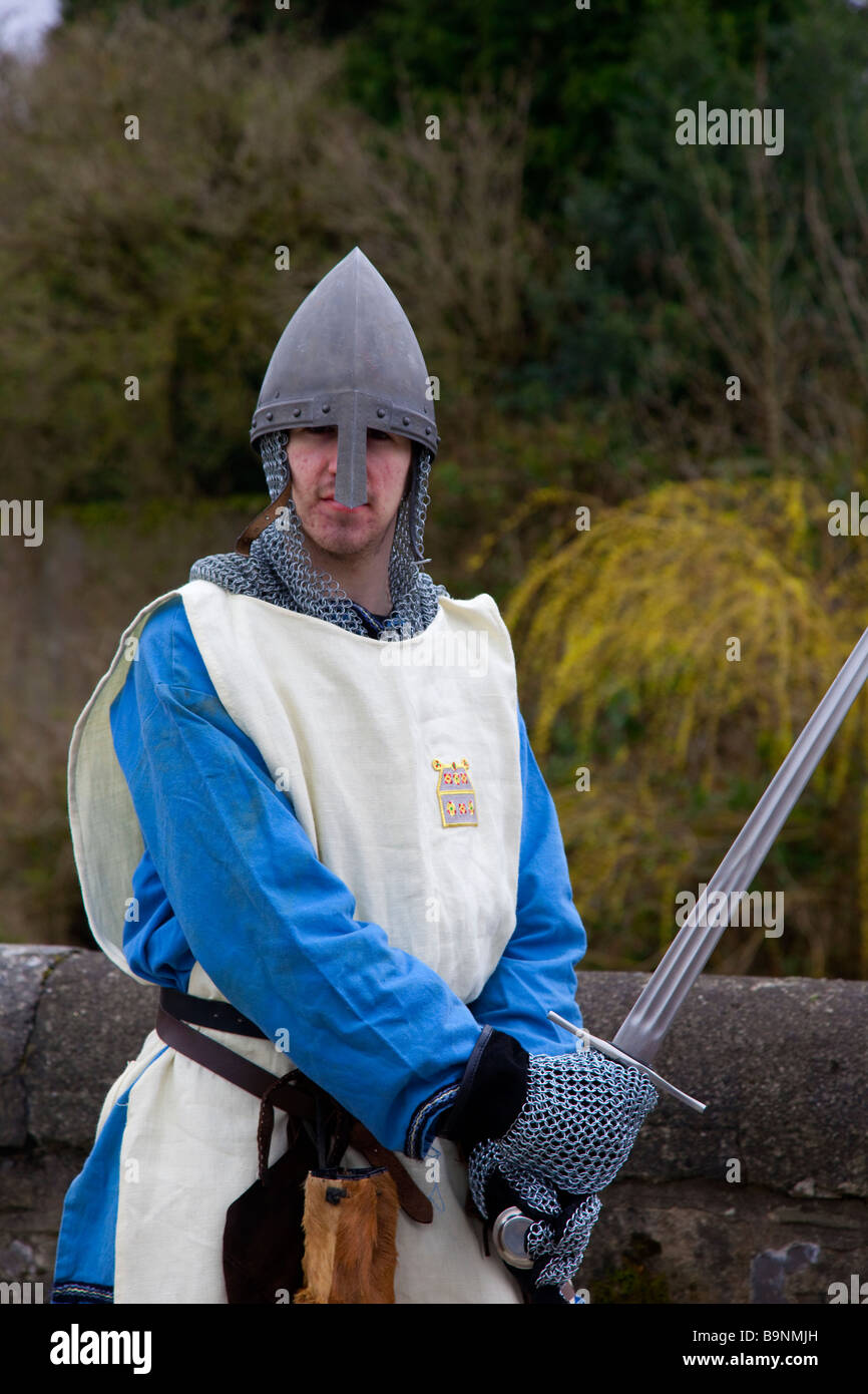 Helmeted medieval 13th - 16th century swordsman; Armed Costumed ...
