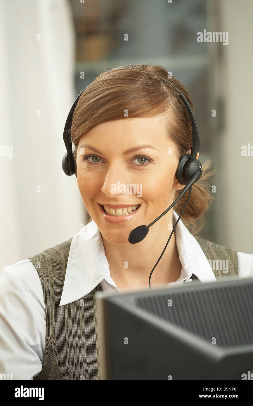 portrait of female call center agent Stock Photo - Alamy