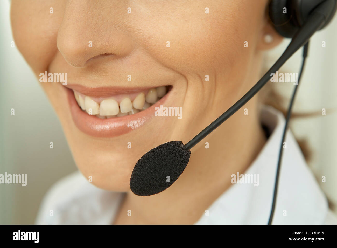 close-up of female call center agent Stock Photo - Alamy