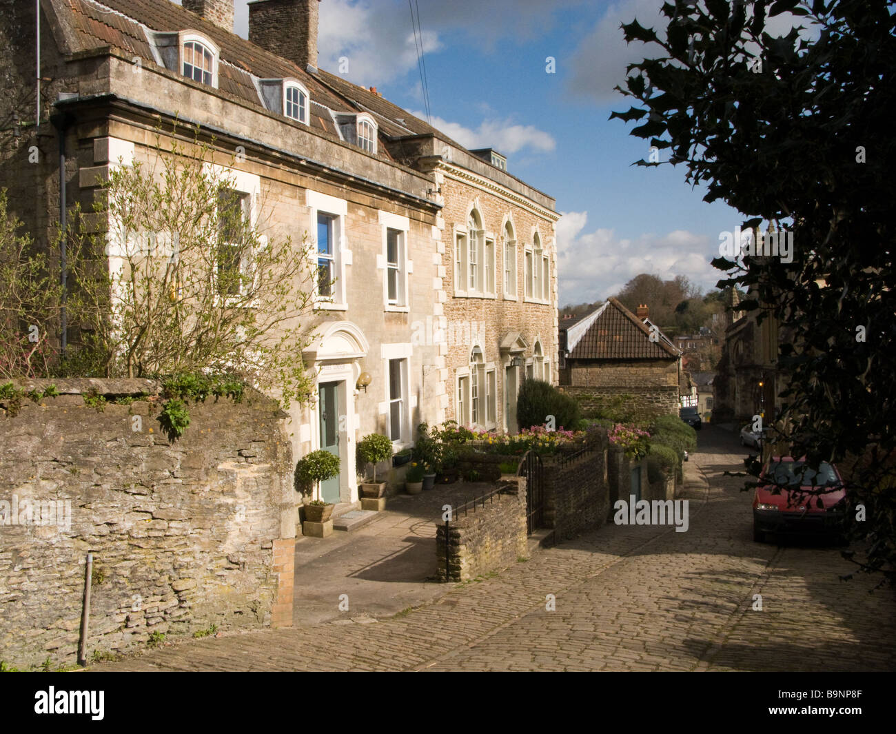 Gentle Street in Frome, Somerset. Cobbled, with houses from 16th-18th ...