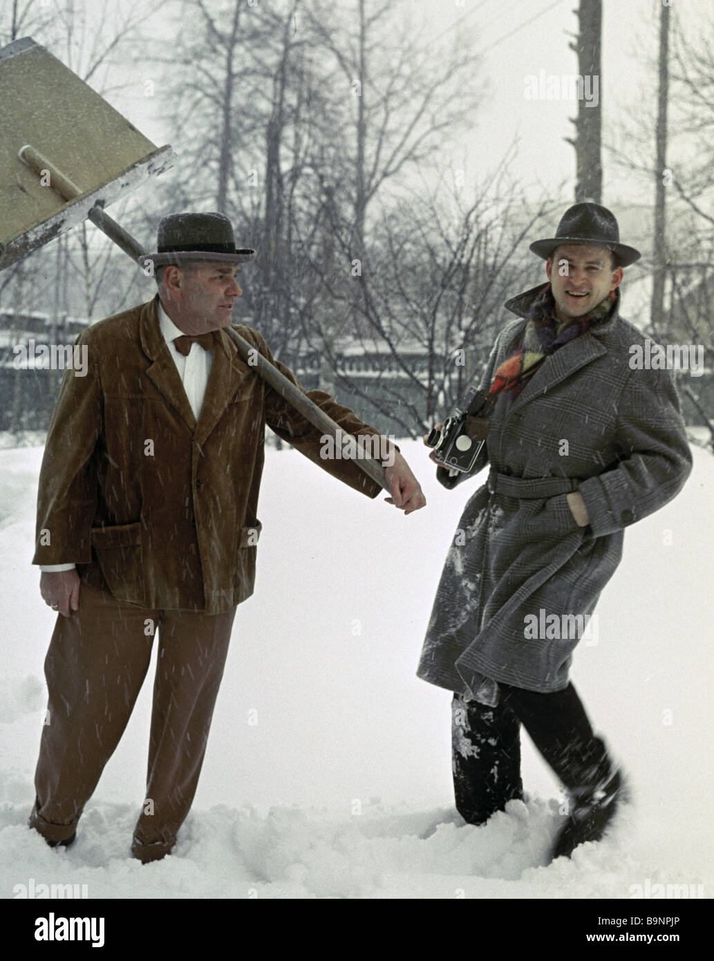 Sculptor Yevgeny Vuchetich left and Novosti Press Agency photographer ...