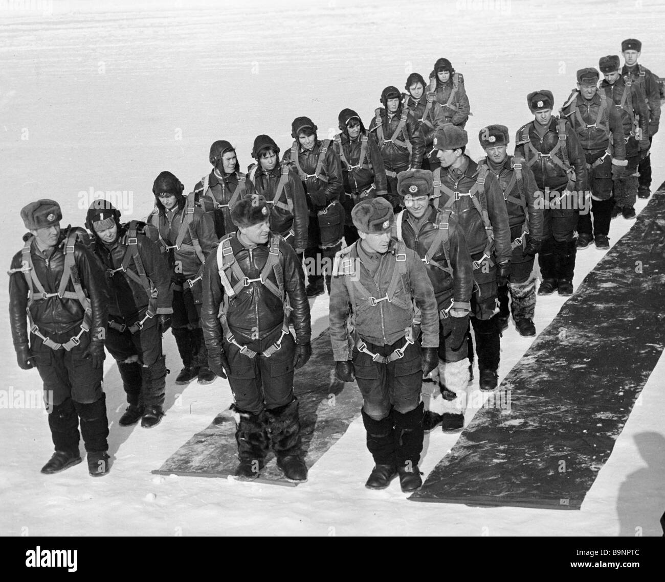Parachute jumpers of the Central Airborne Force parachuting jumping ...
