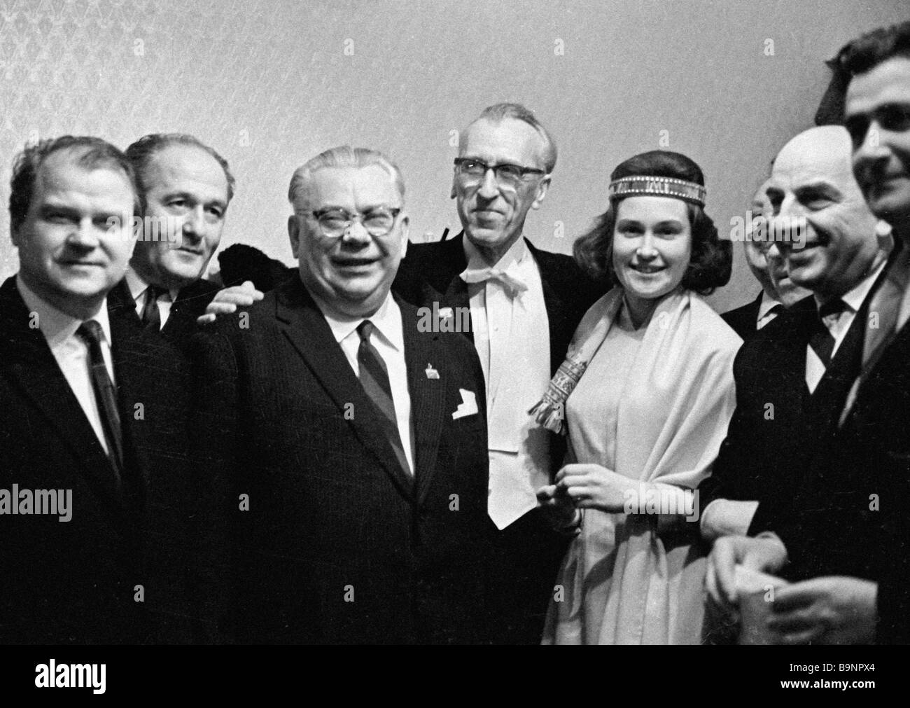 Composer Dmitry Kabalevsky fourth left with friends after the recital ...