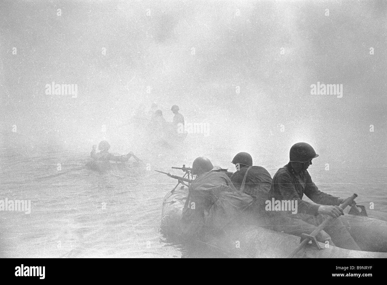 Soviet soldiers crossing a river Stock Photo - Alamy