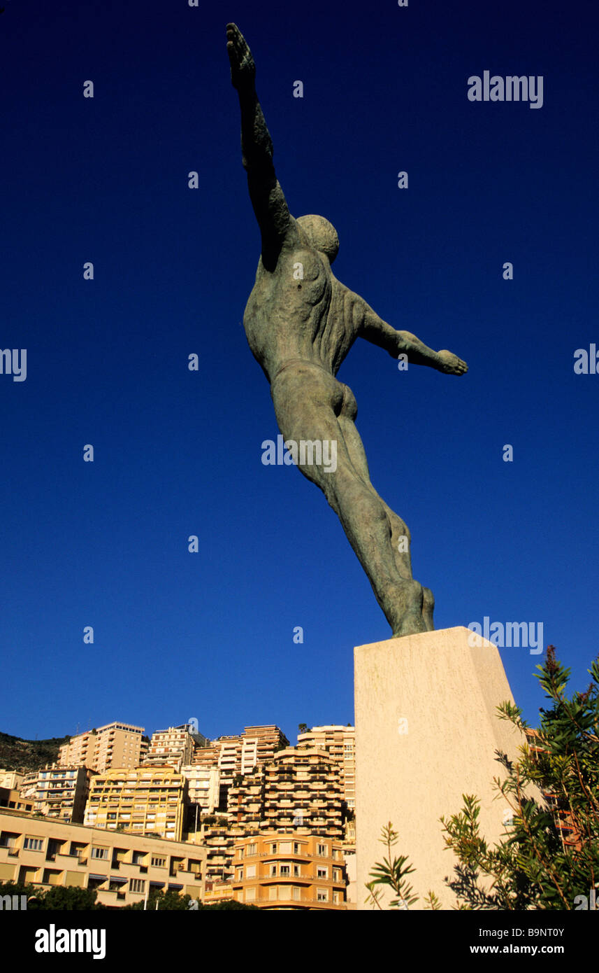 Principality of Monaco, Monte Carlo, the harbour, sculptor by the ...