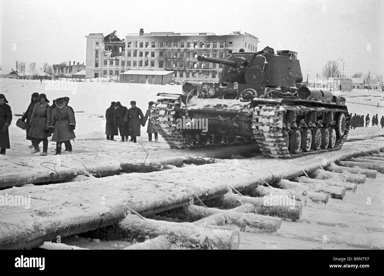 A heavy tank crossing the Volga River on ice near Kalinin The Kalinin ...