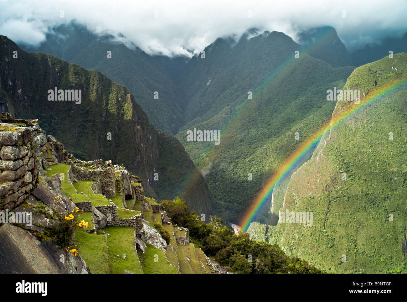 PERU MACHU PICCHU Double rainbows over the ancient Inca terraces of ...