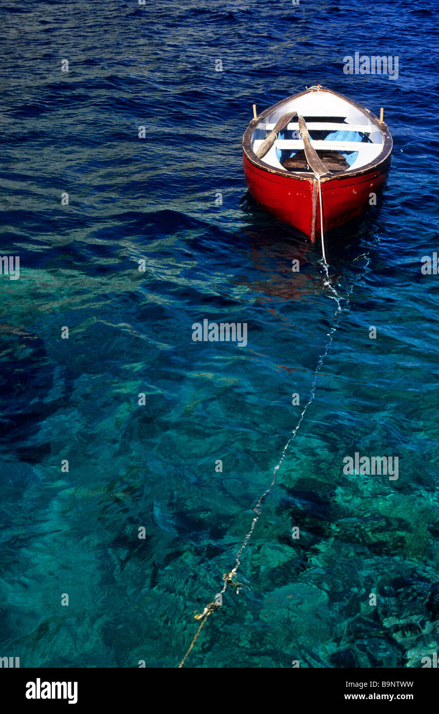 Italy, Campania, Capri Island, Marina Piccola, moored small boat Stock ...