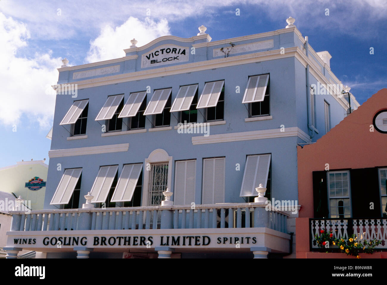 Colorful Building Facades with White Shutters Hamilton Bermuda Stock ...