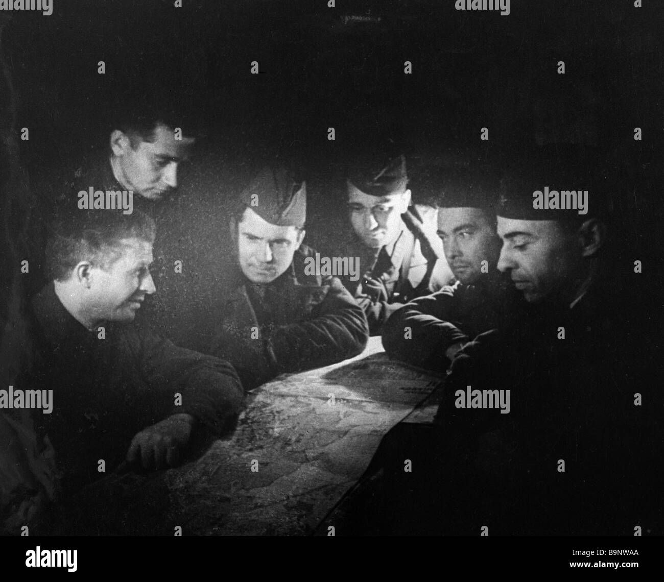 Major General A Rodimtsev discussing an offensive plan with senior ...