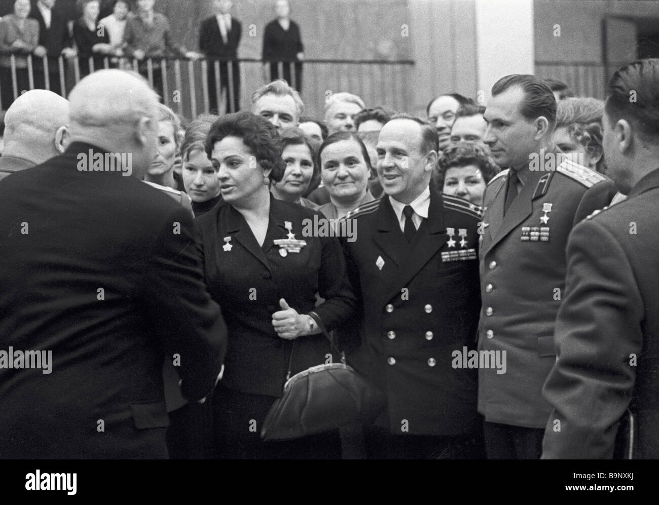 Pilot Cosmonaut Pavel Belyayev second right during get together in the ...