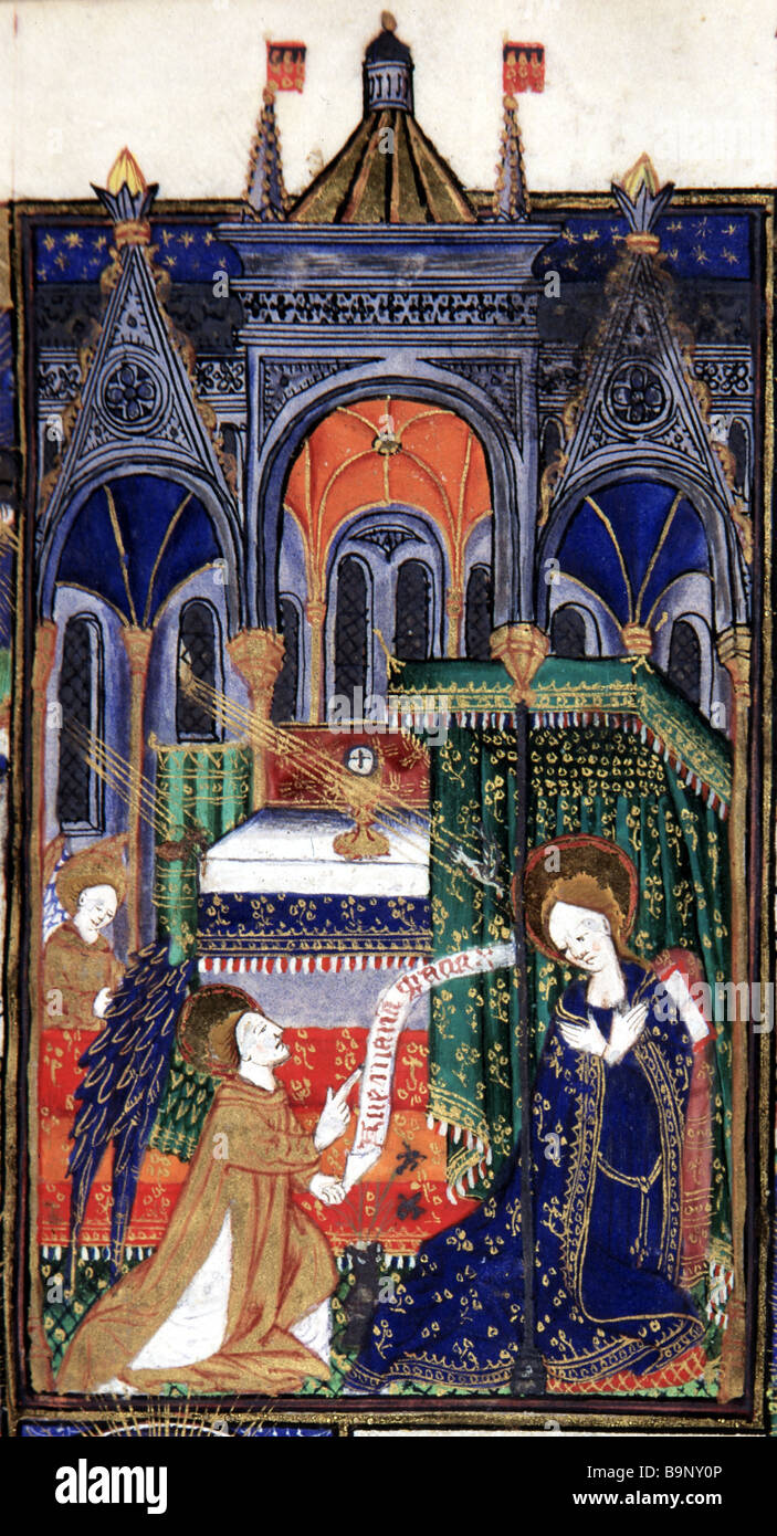 Manuscript of the Hours of Rohan-Montauban : The Annunciation Stock ...
