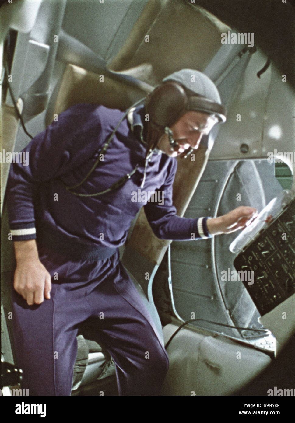 Spaceman German Titov training in a module of the Vostok 2 spacecraft ...