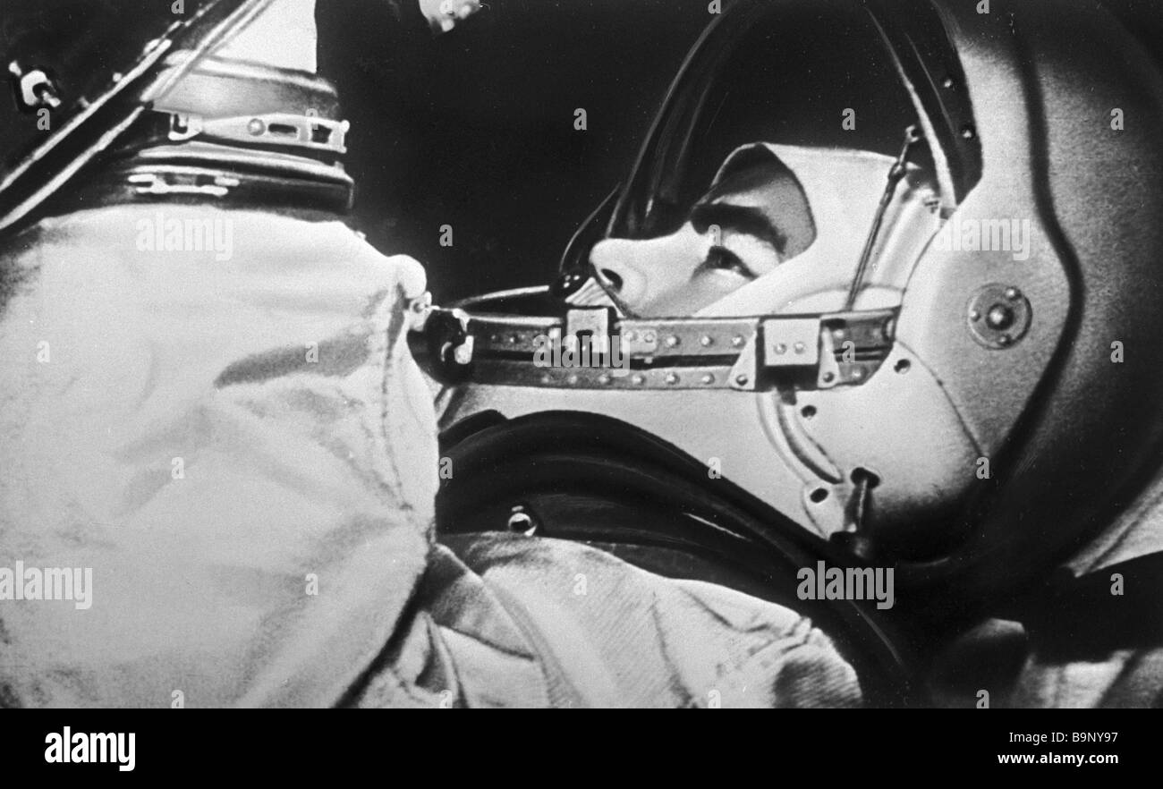 Andriyan Nikolayev inside the crew module while performing an ...