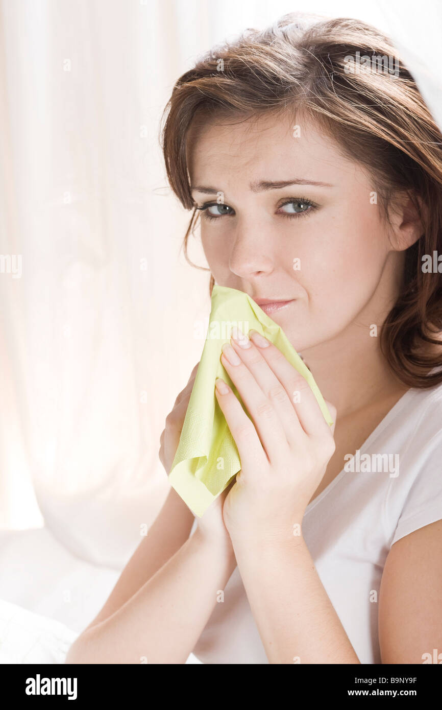 woman with fever in bed Stock Photo - Alamy
