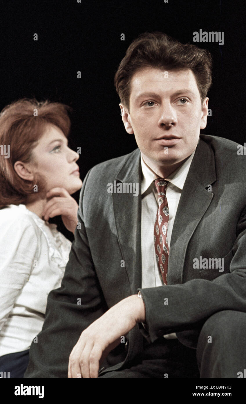 Actor Vladimir Koretsky right and actress Olga Yakovleva left in play ...