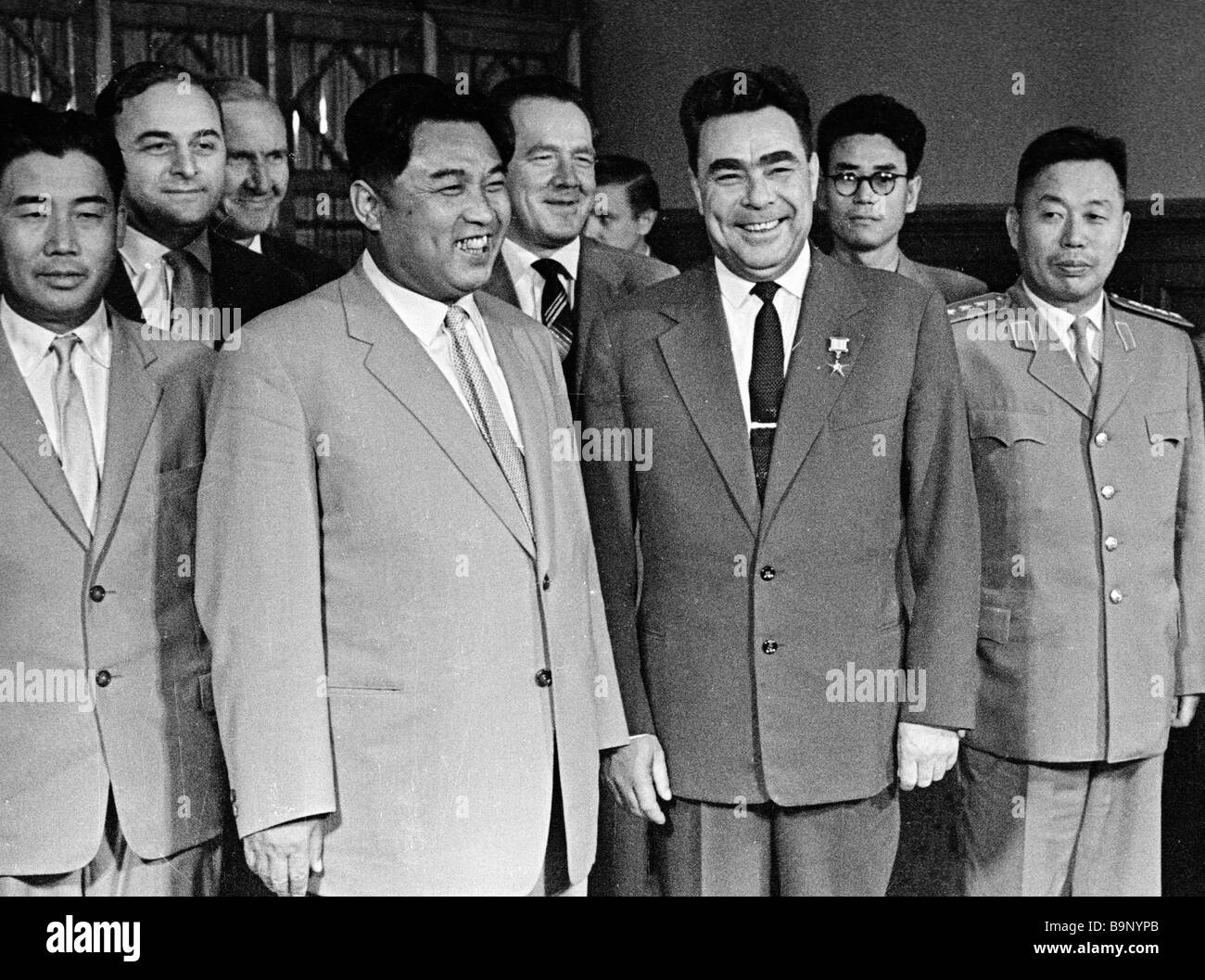 The Soviet and North Korean leaders Leonid Brezhnev 3rd right and Kim Il Sung 4th left Stock ...