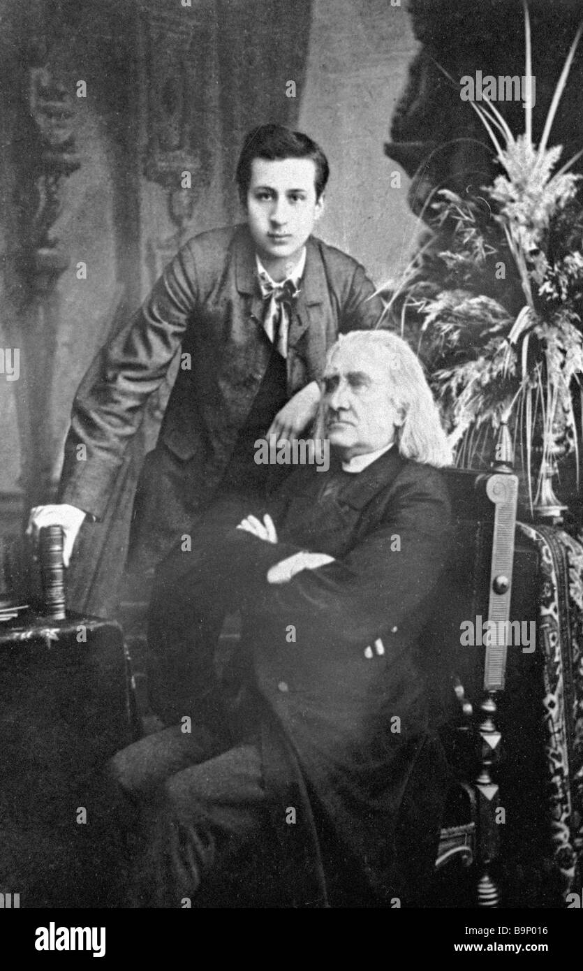 Pianist Alexander Siloti standing with classical composer Franz Liszt ...