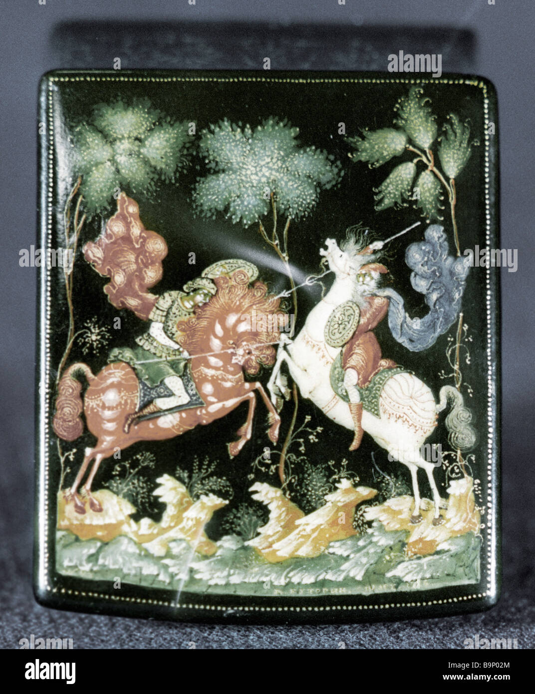The painted small box Battle by painter Dmitry Butorin Stock Photo - Alamy