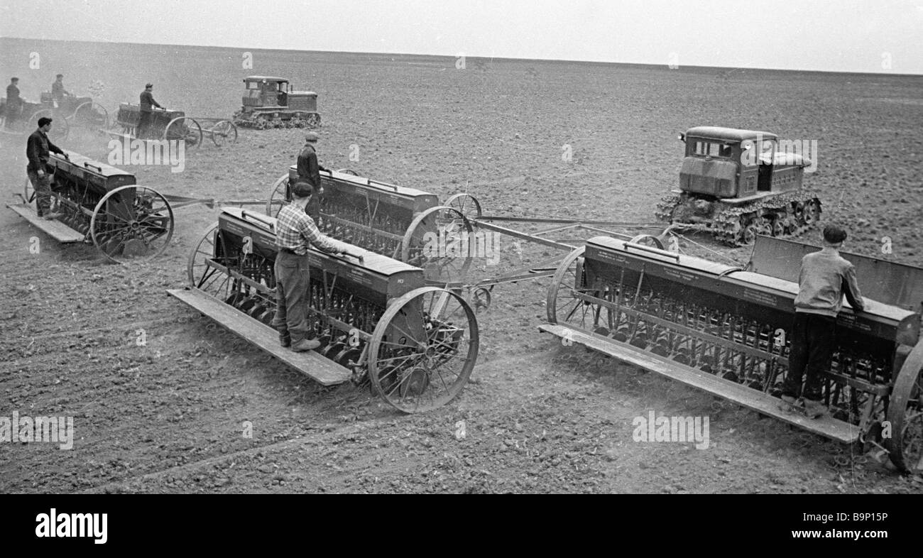 Sowing campaign in the Yuri Gagarin collective farm Stock Photo - Alamy