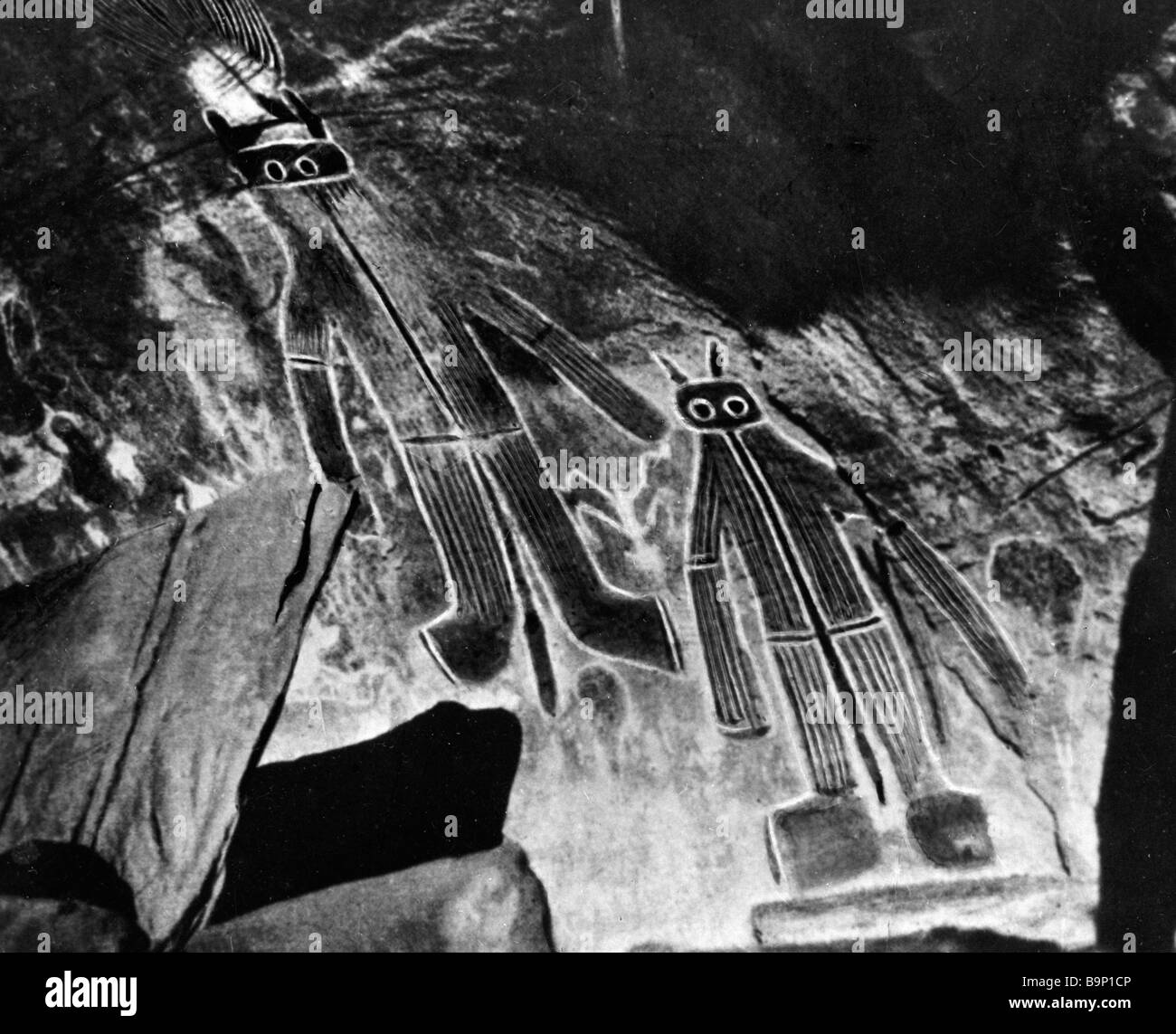 A reproduction of an ancient painting supposedly depicting an alien ...