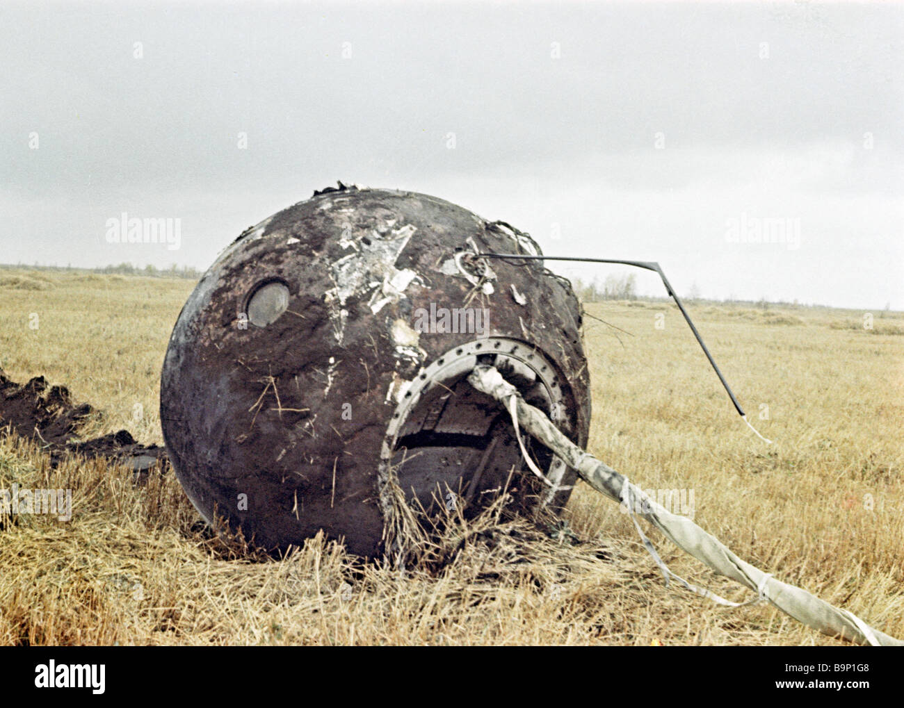 A descent vehicle of Vostok spacecraft at the landing site Stock Photo ...