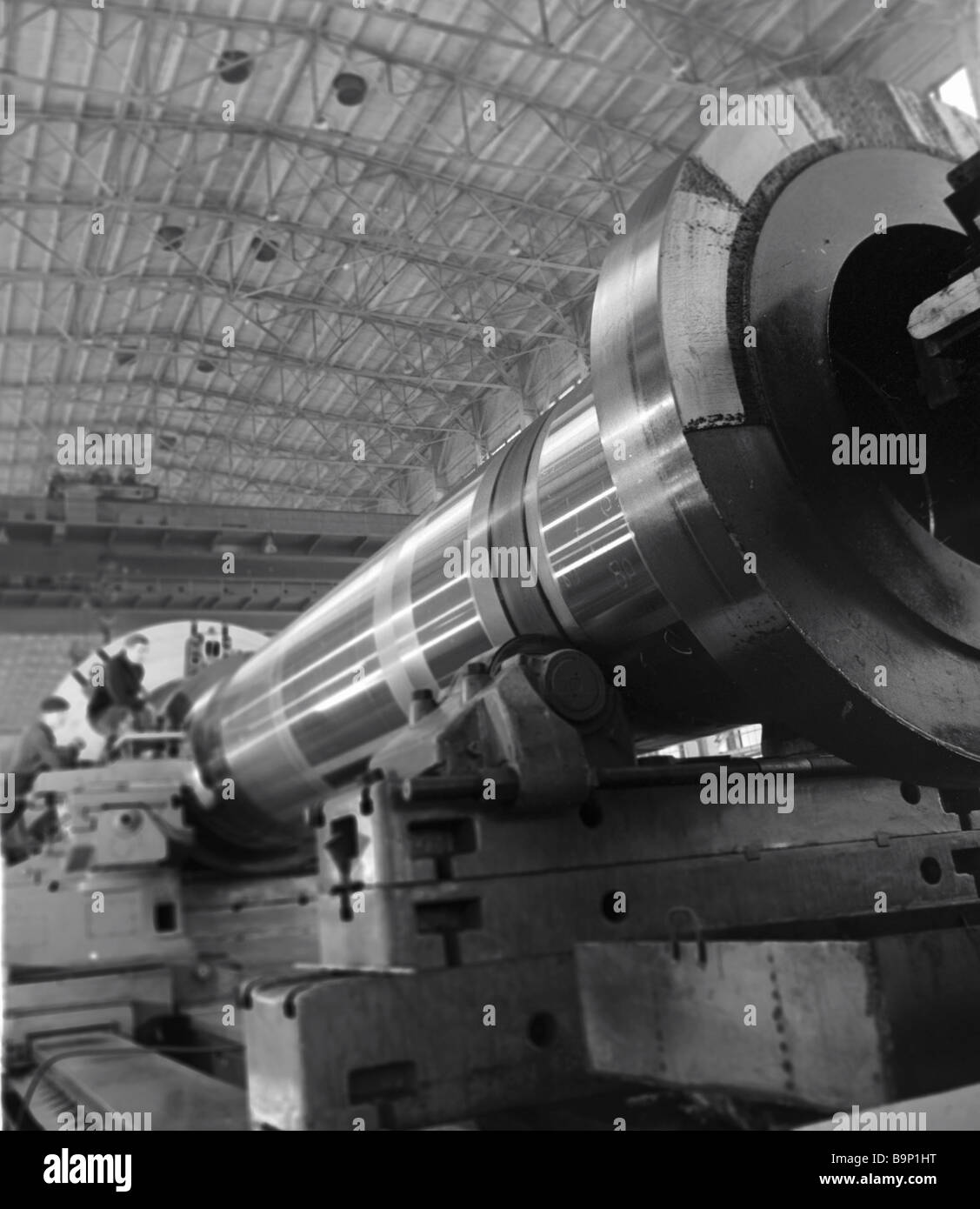 The axletree of an adjustable blade turbine being built for the Djerdap ...