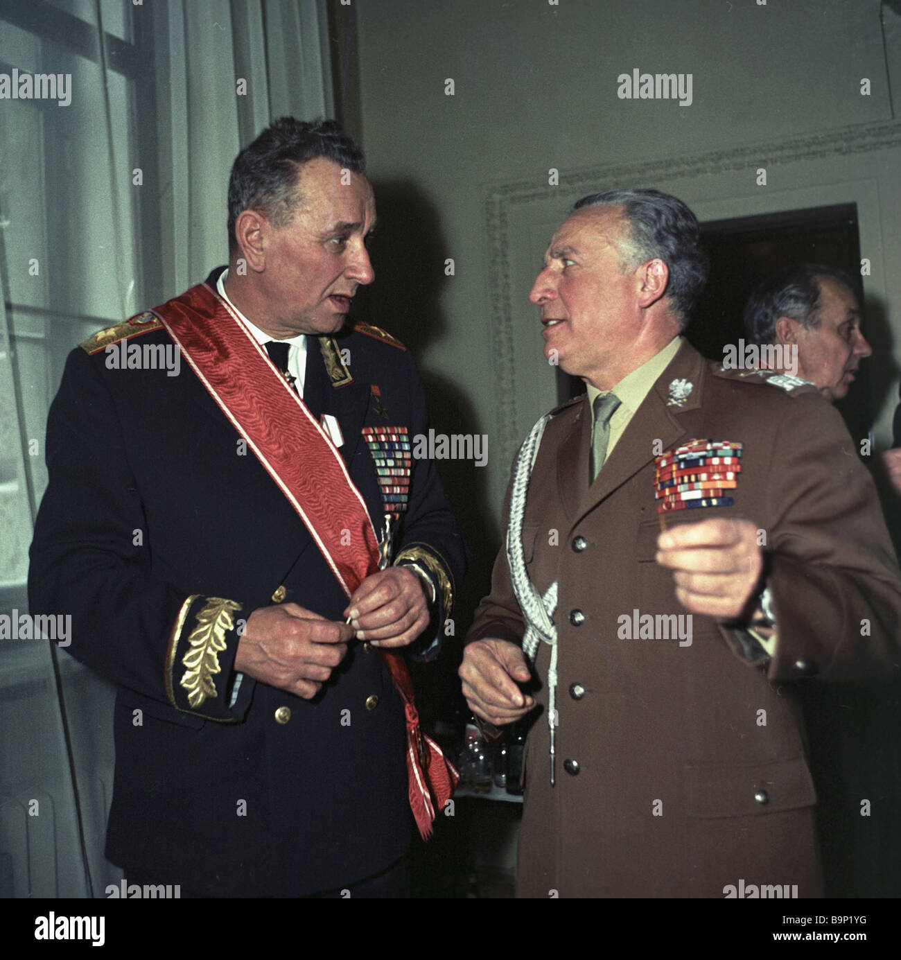 Marshal of the Soviet Union Andrei Grechko left and Polish Marshal Marian Spychalski right ...