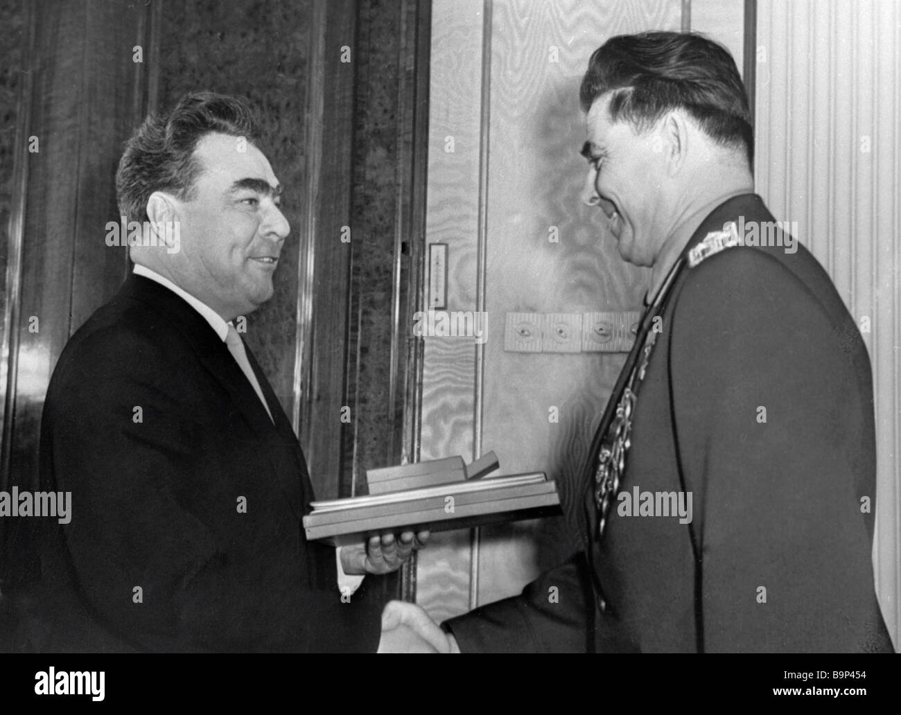 Chairman of the USSR Supreme Soviet presidium Leonid Brezhnev left ...