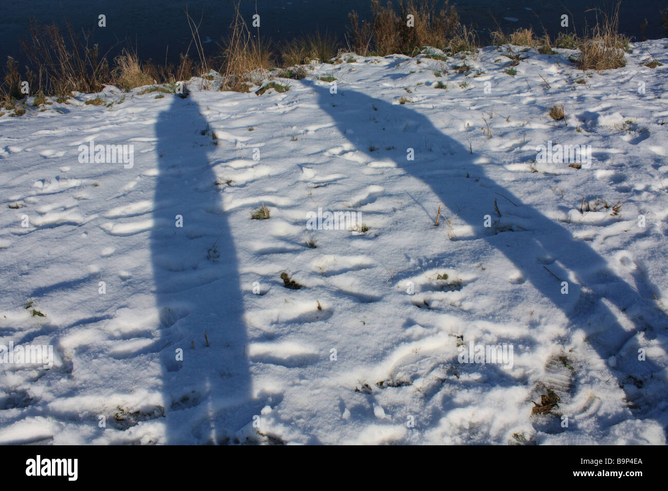 Shadow couple in the snow Stock Photo - Alamy