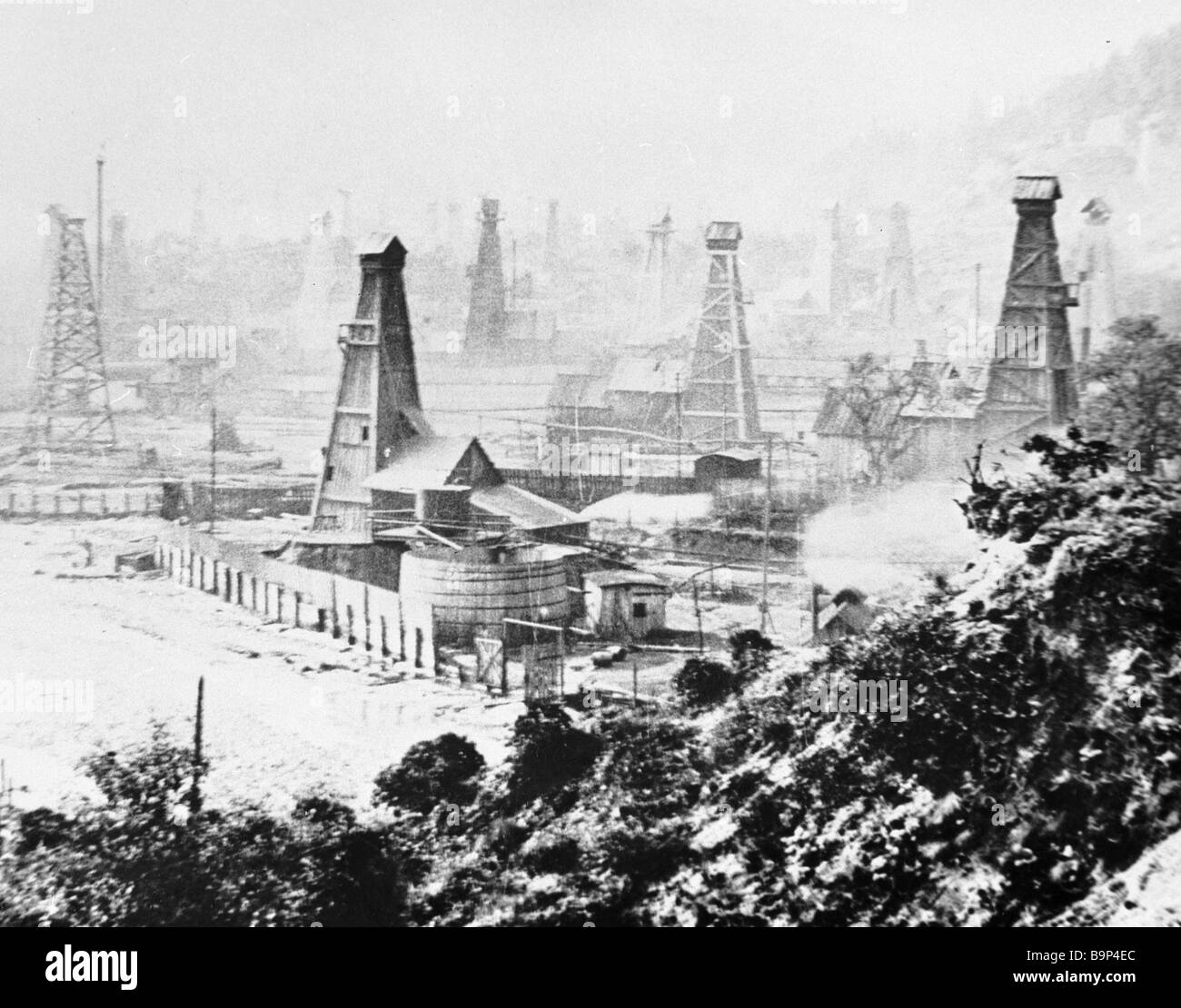 Oil derricks of the Ukrainian Borislav city in the early 20th century ...