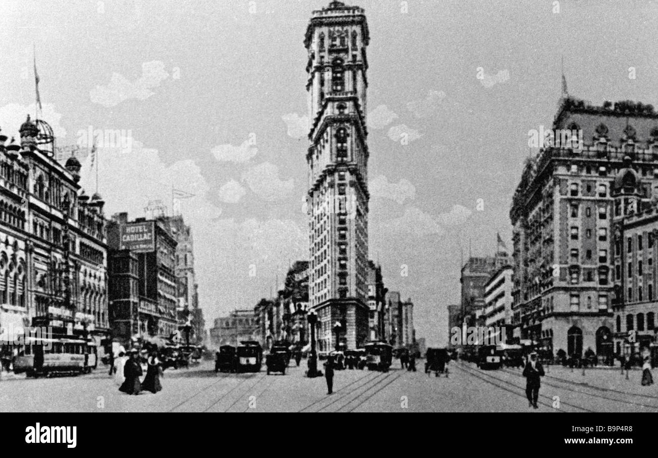 Reproduction of postcard showing first skyscraper in New York Stock ...